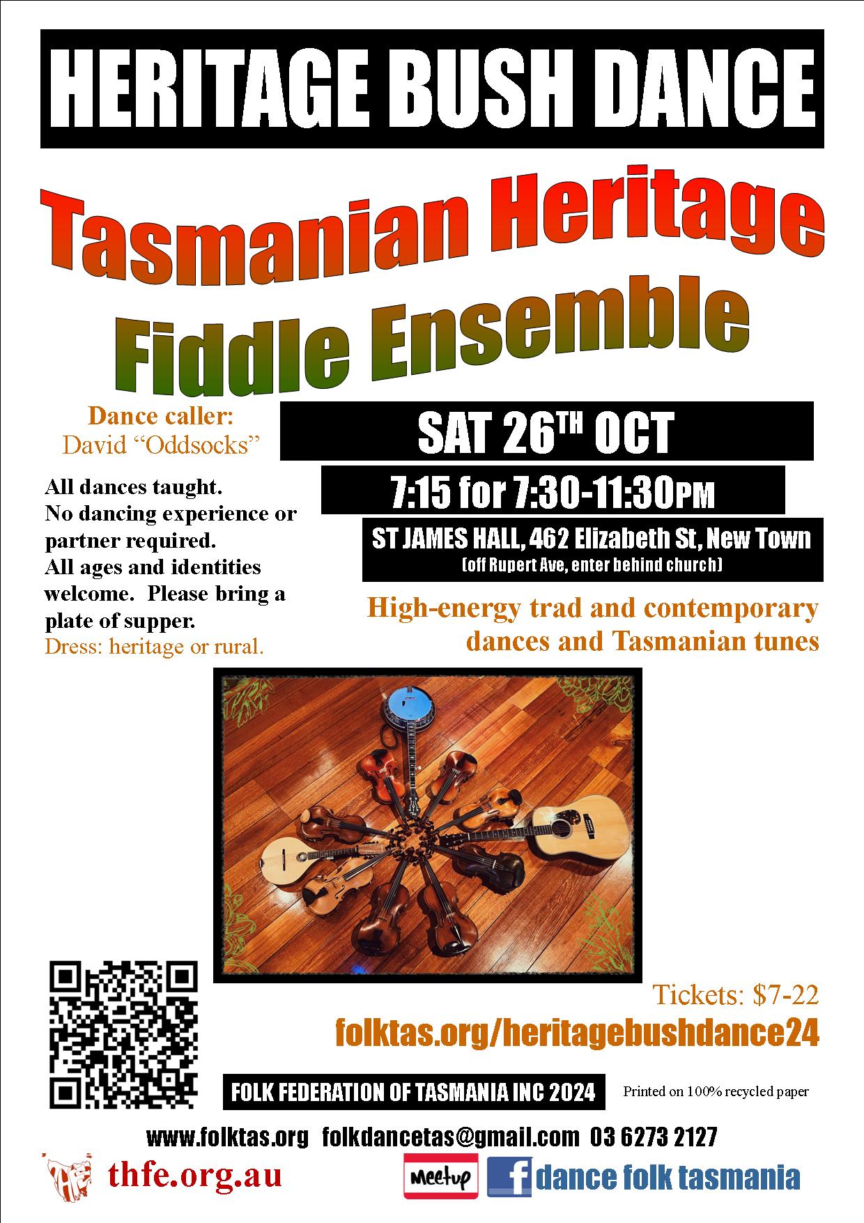 Heritage Bush Dance 26th October 2024 – Tasmanian Heritage Fiddle Ensemble